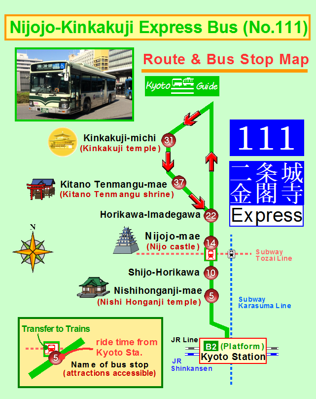 How to get (Nijojo-Kinkakuji Exp Bus No111) | Kyoto Bus & Train Guide