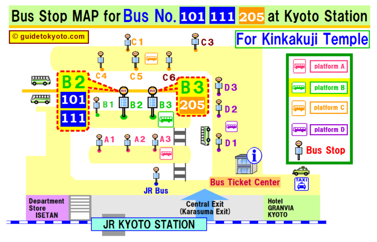 How to get (kyoto station bus stop map for Kinkakuji)2020new | Kyoto ...