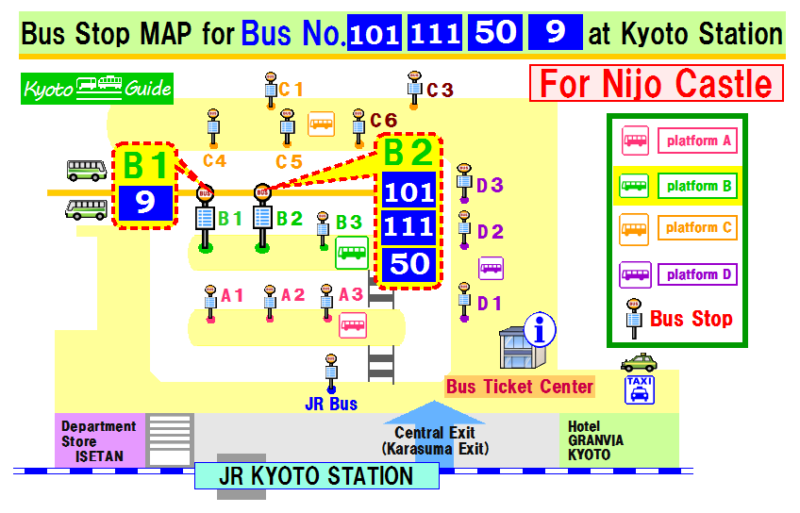 How to get (kyoto station bus stop map for Nijo Castle bus No | Kyoto ...