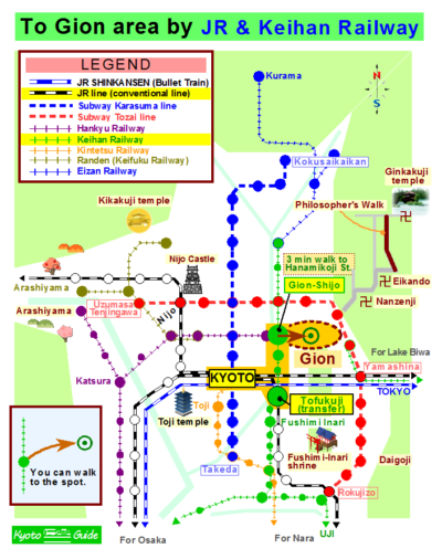 How to get (for Gion route map by JR & Keihan) | Kyoto Bus & Train Guide