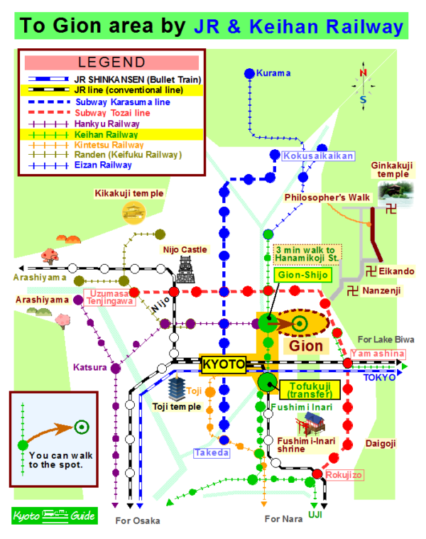 How to get (for Gion route map by JR & Keihan) | Kyoto Bus & Train Guide