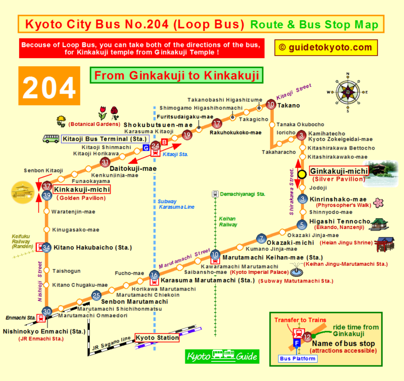 How to get (bus No.204 route map from Ginkakuji) | Kyoto Bus & Train Guide