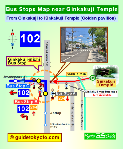 How to get (bus stops map near ginkakuji for Kinkakuji by No.102 ...