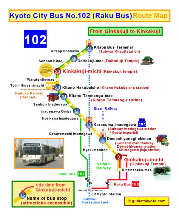 Raku Bus (102 Route Map from Ginkakuji-michi bus stop)2020new | Kyoto ...