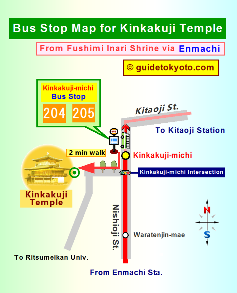 How to get (kinkakuji bus stops map from fushimi-inari) | Kyoto Bus ...