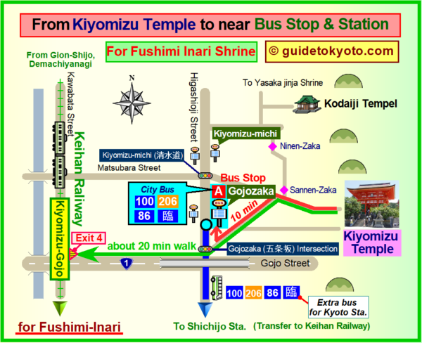 the way from Kiyomizu Temple to kiyomizu-gojo station & gojozaka bus ...