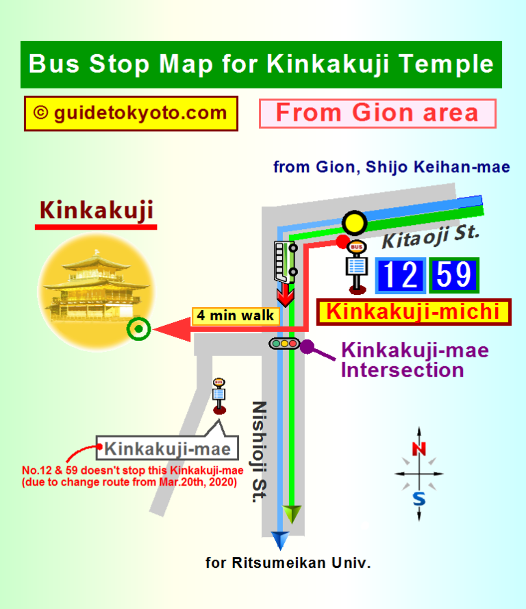 How to get (kinkakuji bus stops map from Gion)20200404 | Kyoto Bus ...