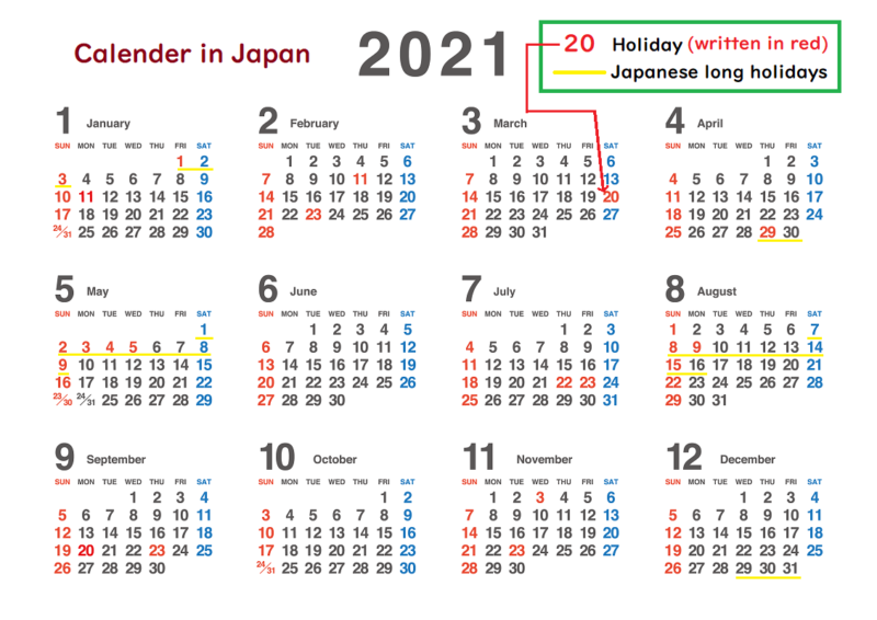 calender in Japan 2021 (japanese holidays and long holidays) | Kyoto ...