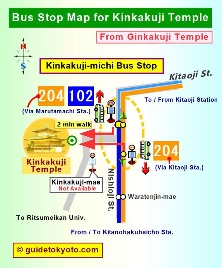 How to get (kinkakuji bus stops map from Ginkakuji)2024 | Kyoto Bus ...